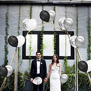 Tuoyi 100pcs Chrome Metallic Balloons,12 Inch Black White and Silver Balloons, Confetti Balloons for Wedding Engagement Black Party Decorations, Birthday Balloons