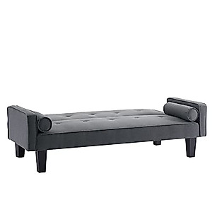 YUNLife 71.65" Mid-Century Modern Fabric Sofa Couch, Button Tufted Accent Recliner, Loveseat Convertible Bed Sleeper for Living Room Apartment Office, Dark Grey