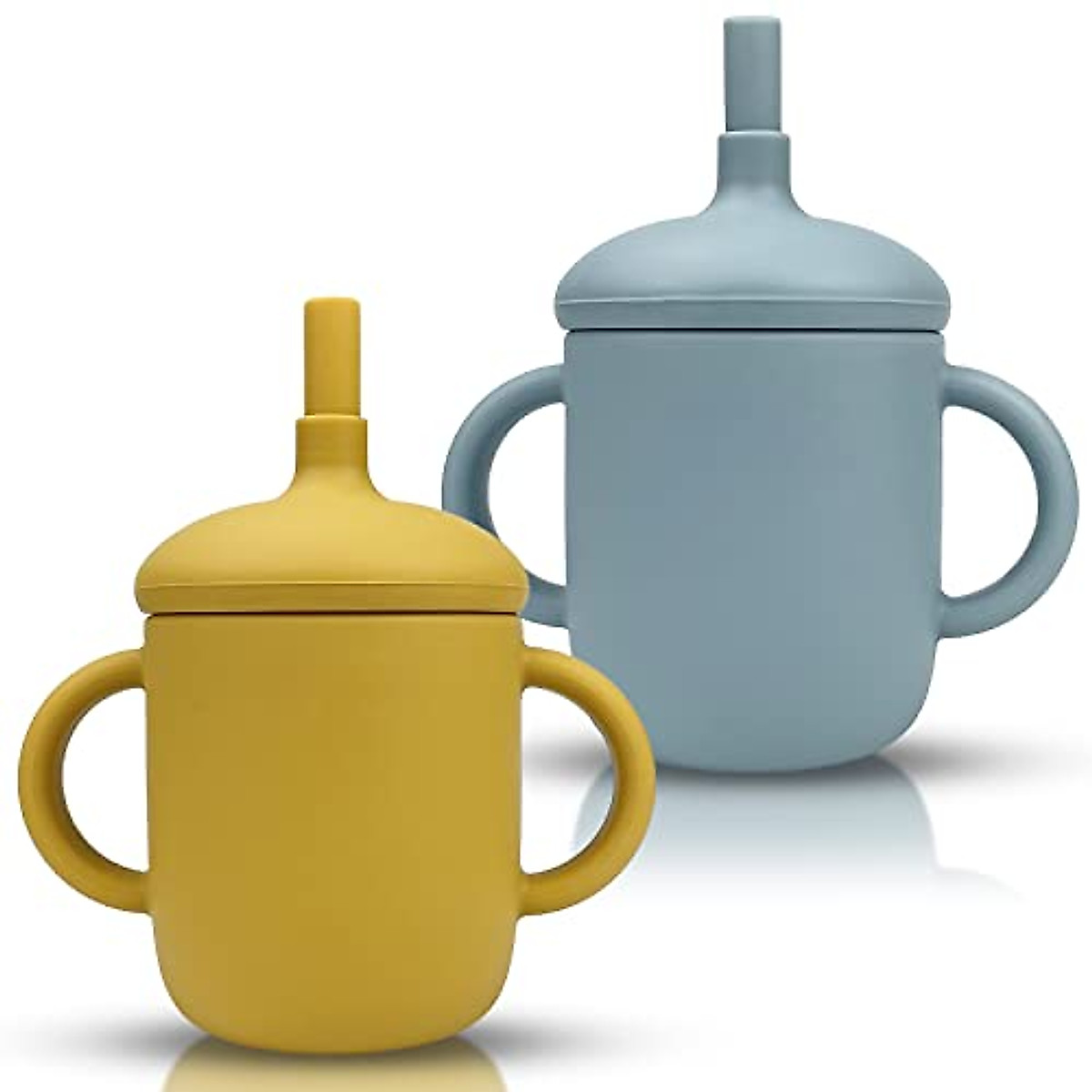 AiHeart Training Cup 5oz Sippy Cup Kids Silicone Toddler Cup Baby Silicone Cup with Silicone Handle、Leak-proof Lid and Silicone Straws BPA-free/For Infants and Kids(Yellow、Blue)