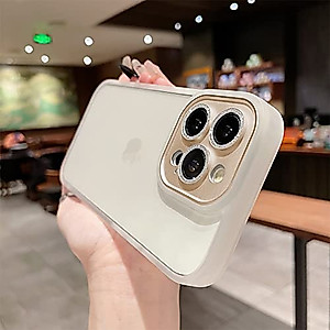 MZELQ for iPhone 14 Pro Max Case Cute with Metal Bling Camera Lens Cover Sparkly Diamond Crystal Back Clear & Matte Bumper Silicone Shockproof Protective Case for Girls and Women - Gold