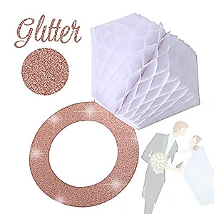 Engagement Party Decorations, Bridal Shower Supplies, Honeycomb Ring Hanging Decorations, Rose Gold Glitter Diamond Rings (6pcs), Engaged Diamond Rings Decorations for Engagement
