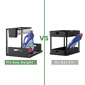 ZHLMIEEX Under Sink Organizer, Pull Out Cabinet Organizer 2-Tier L Shaped Metal Slide Out Sliding Shelf Under Cabinet Storage Multi-Use for Under Kitchen Bathroom Sink Organizers and Storage