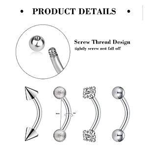 Suotarn 47pcs 16G Stainless Steel Eyebrow Piercing Rings Clear CZ Curved Barbell Helix Daith Rook Earrings Piercing Body Jewelry for Women Men