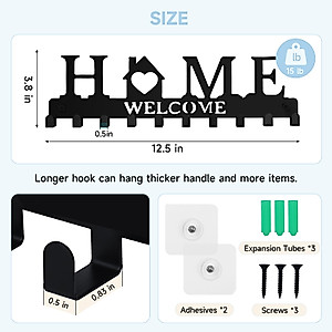 HOMEBROS Key Holder Wall Mount, Black Metal Key Hanger Adhesive Key Rack Organizer with 10 Key Hooks Wall Decorative for Entryway Doorway Hallway Garage 2 Installation Methods