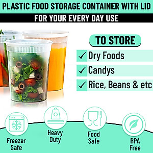 [24 Sets] 32 Oz. Plastic Deli Food Storage Containers with Airtight Lids, USA Heavy Duty, Slime, Soup, Meal Prep Containers | BPA Free | Stackable | Leakproof | Microwave/Dishwasher/Freezer Safe,