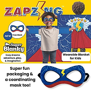 Super Blanky Kids Wearable Blanket - Lightning Bolt Blanket for Kids with Mask - Cozy Plush for Pretend Play, Bedtime, or Gifts - Perfect Birthday or Christmas Gift for Boys - Wearable Blanket Kids