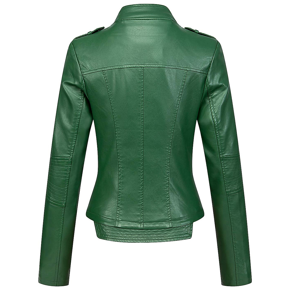 chouyatou Women's Candy Color Asymmetric Zip Slim Faux Leather Cropped Moto Jacket (X-Large, Green)