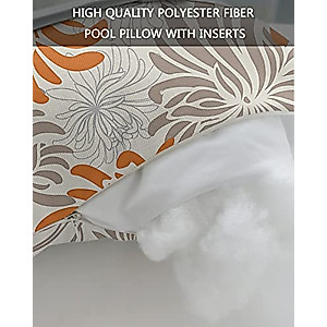 Recliner Head Pillow Ledge Loungers Chair Pillows with Insert Gray Orange Chrysanthemu Retro Texture Lumbar Pillow with Adjustable Strap Outdoor Waterproof Patio Pillows for Beach Pool Chair, 2 PCS