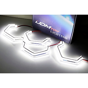 iJDMTOY 4pc Set Iconic Performance Style 7000K Xenon White Hexagon Shape LED Angel Eyes Halo Rings w/Crystal Acrylic Covers Compatible with BMW 3 Series OEM LED/Xenon Light Trims
