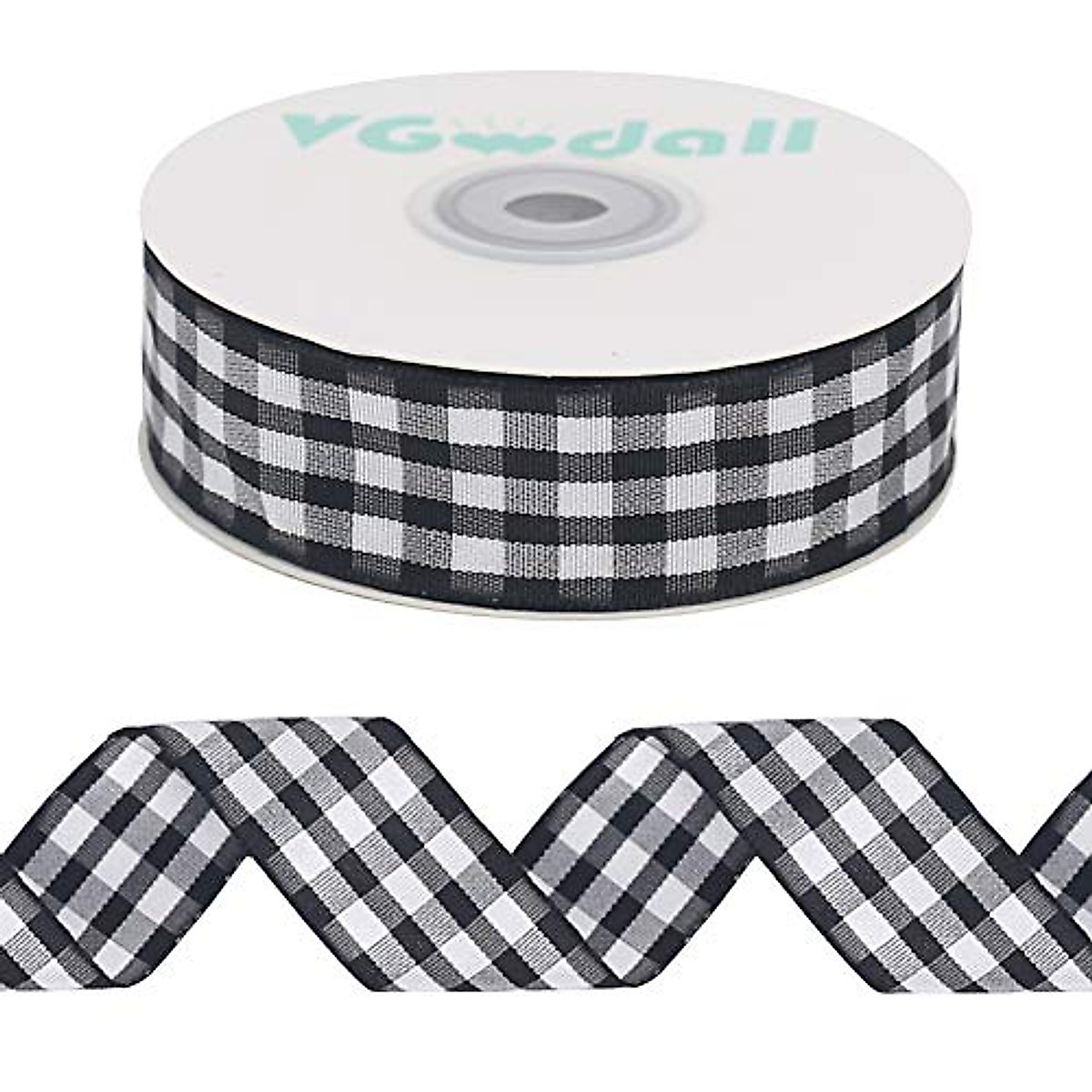 VGOODALL Buffalo Ribbon Decoration, 25 Yards and 1 Inch White and Black Gingham Ribbon, Decorate Your House, Staircase and DIY Any Kind of Style You Like