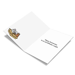 NobleWorks - Funny Anniversary Card with Envelope - Cartoon Marriage Humor, Spouse Notecard for Anniversary - Cat Box C7005ANG