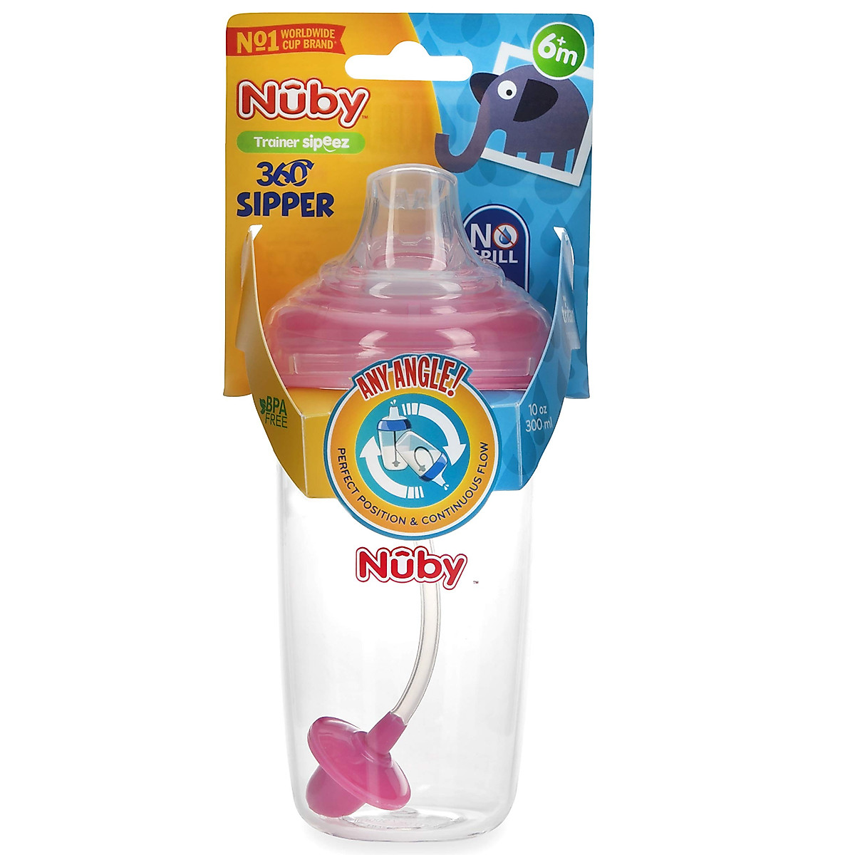 Nuby Tritan No Spill Trainer Cup with Silicone Spout & 360 Weighted Straw with Hygienic Cover, 10 ml
