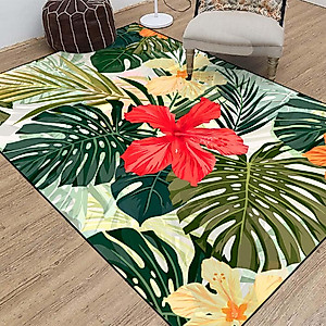 Gesmatic Play Area Rug, Small Area Rug(2X3) Summer Colorful Hawaiian Pattern Tropical Plants Hibiscus Flowers Oriental Area Rug, Suitable for Living Room, Kitchen, Outdoor
