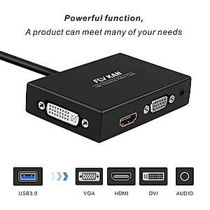 FLY KAN USB 3.0 to HDMI-DVI-VGA Video Graphics Card Adapter for Multiple Monitors-Add HDMI and DVI-D or HDMI and VGA (- Windows Only)