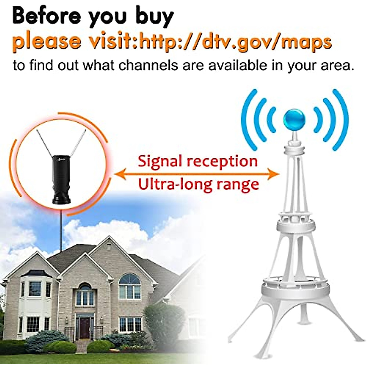 HIDB TV Antenna for Smart TV, Long Range Rabbit Ears Indoor TV Antenna HD Digital for Free-to-air HDTV Channels，Stickiness Base for Easy Placement Both Suitable for Home Car