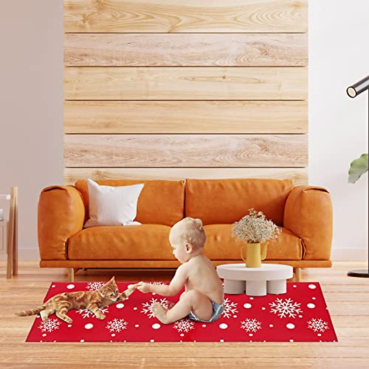 Miaklek Red Snowflakes Rugs for Kitchen Floor, Farmhouse Kitchen Mats Cushioned Anti Fatigue 1 Piece Set, Anti-Fatigue Mats Kitchen Runner Rug 18x47.2in, Seasonal Winter Christmas Holiday Decorations