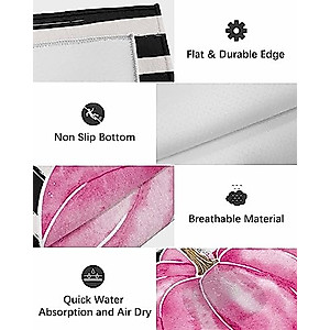 Outdoor Rug 4' x 6', Thanksgiving Fall Large Area Rugs for Patio/RV/Deck/Porch/Indoors, Black and White Striped Pink Pumpkin Water Absorption Camping Rug Carpet, Lightweight Washable Rug Runners