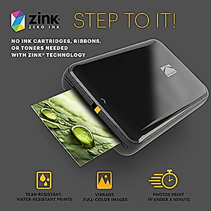 Zink Kodak Step Wireless Color Photo Printer 2x3 Sticky-Back Paper for Bluetooth or NFC Devices (Black) Sticker Edition