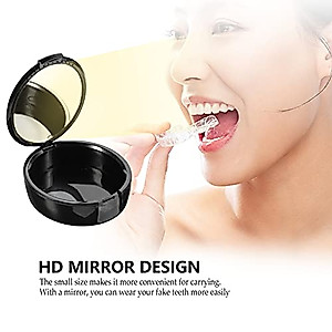 EXCEART Denture Bath Box Cup Box Holder Storage Soak Container Fake Teeth Storage Case Teeth Retainer Storage Container with Mirror for Travel Cleaning Black