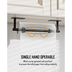 BATHDANCE Paper Towel Holder -Under Cabinet Paper Towel Holder, Single Hand Operable Roll Holder with Damping Effect,No Drilling or Wall Mounted Stainless Steel for Kitchen Bathroom (Matte Black)