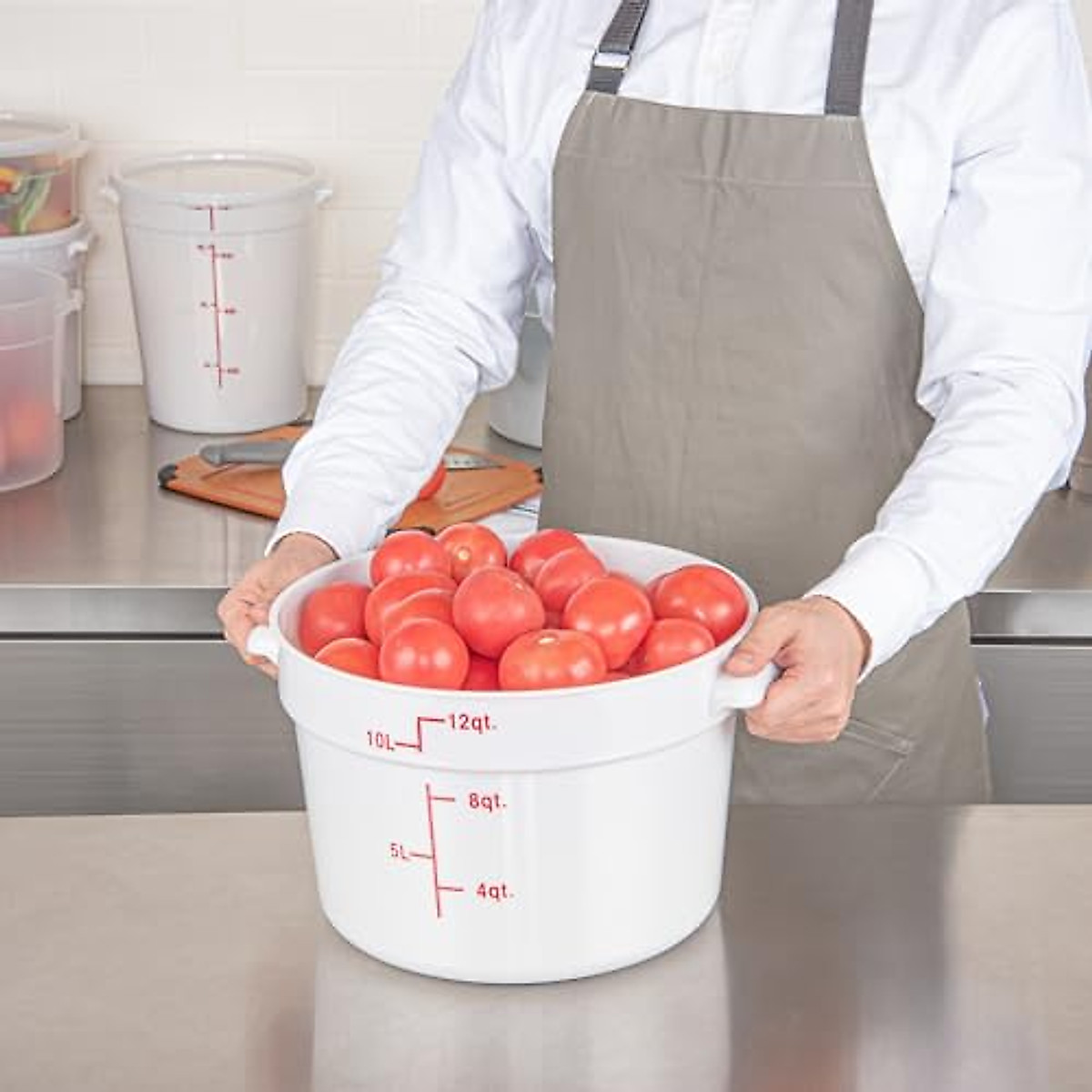 Restaurantware-Met Lux 12 Quart Food Storage Container, 1 White Storage Container - Lids Sold Separately, Red Volume Markers, Dishwashable Container, Side Handles, For Storing Foods