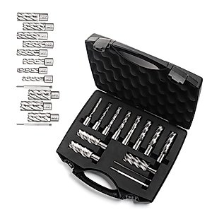Yellowhammer 13 PC Premium Annular Cutter Set, 3/4” Weldon Shank, 2” Cutting Depth, Diameters: 7/16",1/2",9/16",11/16",5/8",3/4",13/16",7/8",15/16",1",1-1/16"), 2 pilot pins (4.74x102mm, 6.34x103mm)