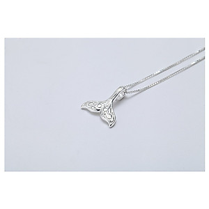 WRISTCHIE Sterling Silver Jewelry Mermaid Tail Fish Pendant Necklace 18"+2" (Silver)