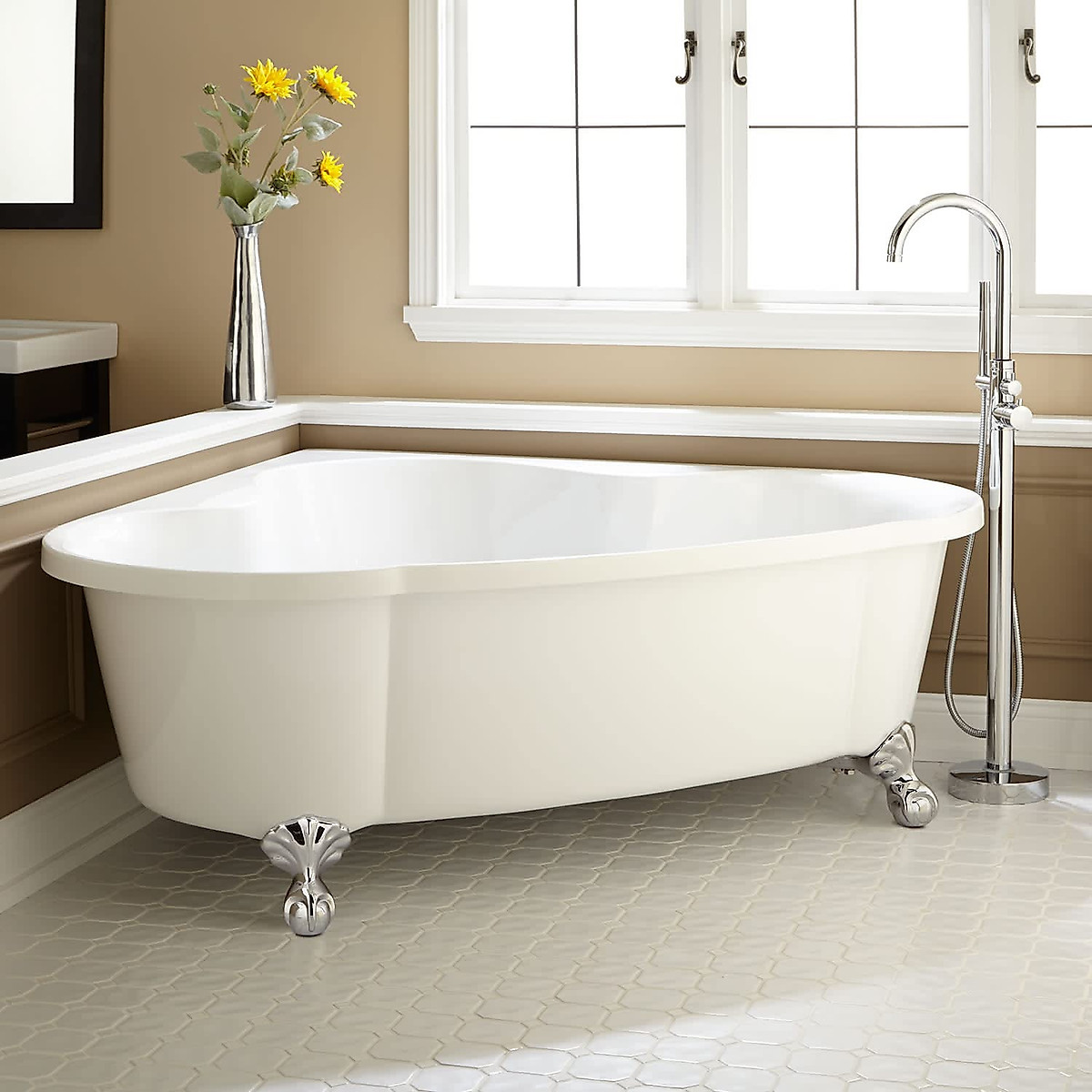 Signature Hardware 263990 Talia 70" Acrylic Soaking Corner Tub - White