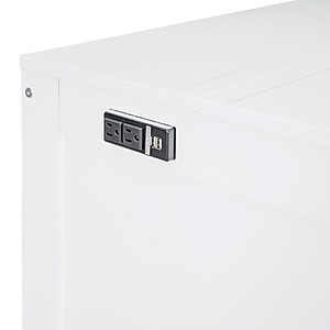 CKLMMC Queen Size Murphy Bed with USB Port and Removable Shelves on Each Side, Solid Wood Muti-Functional Cube Cabinet Bed for Home Office (White/W1)