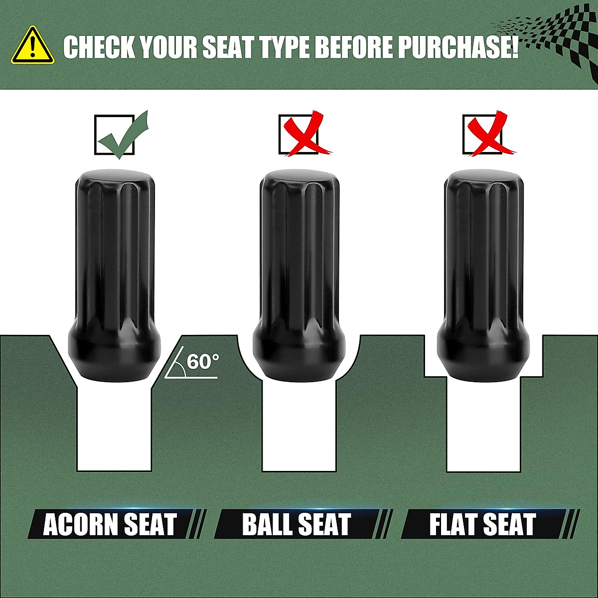 glorider 9/16-18 Lug nut Spline, 32pcs Black Lug Nuts fit for Dodge 2500 3500 8 Lug, 9/16 x18 Closed End Lug Nut with 1 Socket Key for 1994-2011 Ram 2500 3500, 2002-2010 Ram 1500 Aftermarket Wheel
