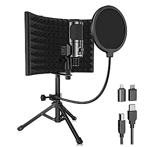 Studio Recording Microphone Isolation Shield with Pop Filter &Tri-Stand Kit Music Recording USB Condenser Mics to Laptop Pc Mac Phone Equipment for Singing Song