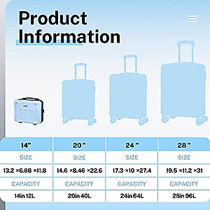 AnyZip Cosmetic Travel Case Hard Shell Portable Small Makeup Suitcase Hand Luggage Carrying Bag 14Inch LightBlue