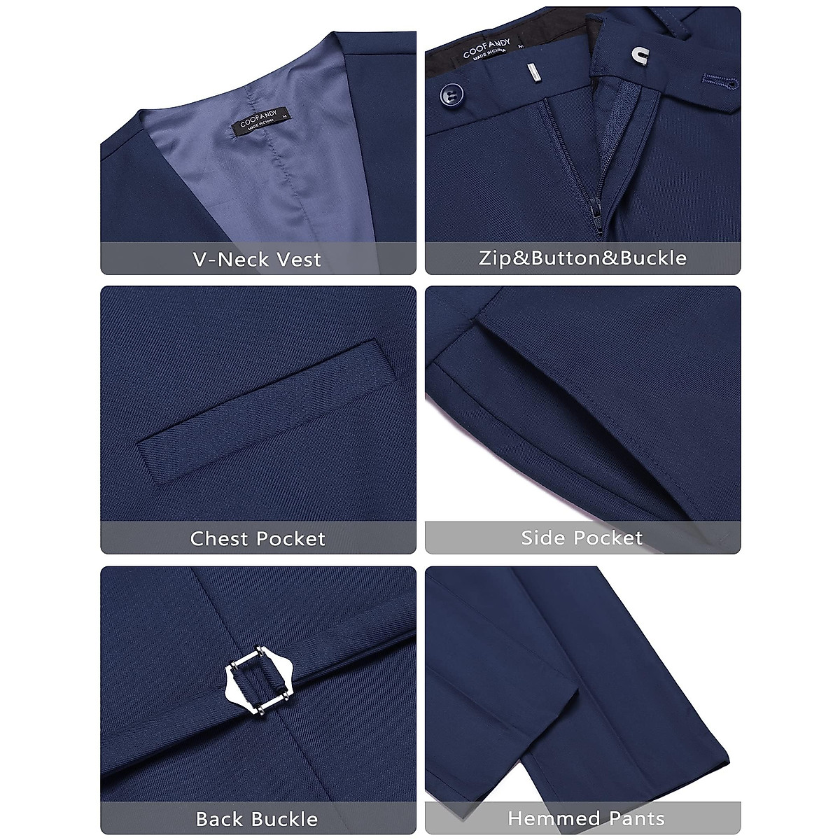 COOFANDY Mens 3-Piece Suit Slim Fit Tuxedo Set Dinner Suit Dinner Jacket Navy Blue XXL