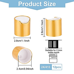 BENECREAT 12pcs Aluminized Replacement Plastic Press Caps, Golden Press Disc Caps Dispensing Lotion Bottle Closure for Squeeze Bottles Shampoo Bottle Dispensing Cap, Diameter 24mm Thread Type 410