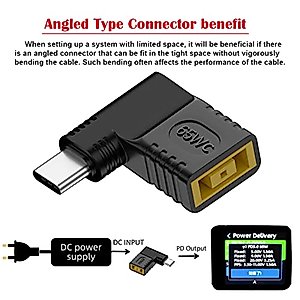 CY Adapter DC 20V 11.0 * 4.5mm Rectangle Input to USB-C Type-C Output 90 Degree Right Angled Power Plug Charge Adapter