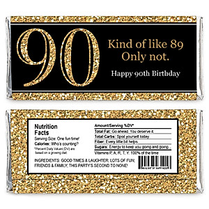 Big Dot of Happiness Adult 90th Birthday - Gold - Candy Bar Wrappers Birthday Party Favors - Set of 24