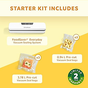 FoodSaver Everyday Vacuum Sealer Machine | Keeps Food Fresh Up to 5x Longer* | Compact Design For Efficient Storage | With 5 x Vacuum Sealer Bags (0.94 L & 3.78 L) | VS0290