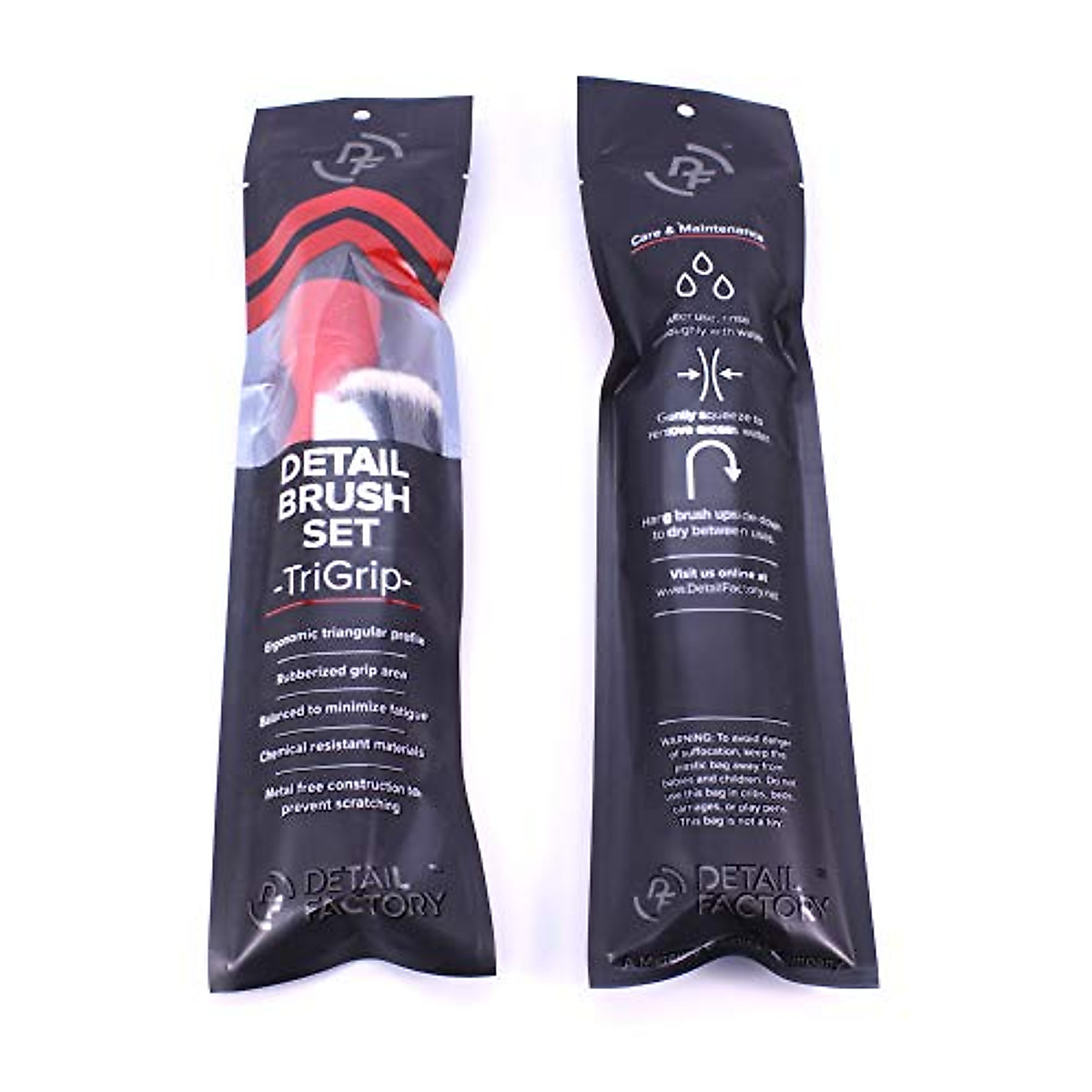 Detail Factory - TriGrip Ultra-Soft Detailing Brush Set - Comfortable Grip and Scratch-Free Cleaning for Exterior, Interior Panels, Emblems, Badges, Gauge Cluster, Infotainment Screen, Red
