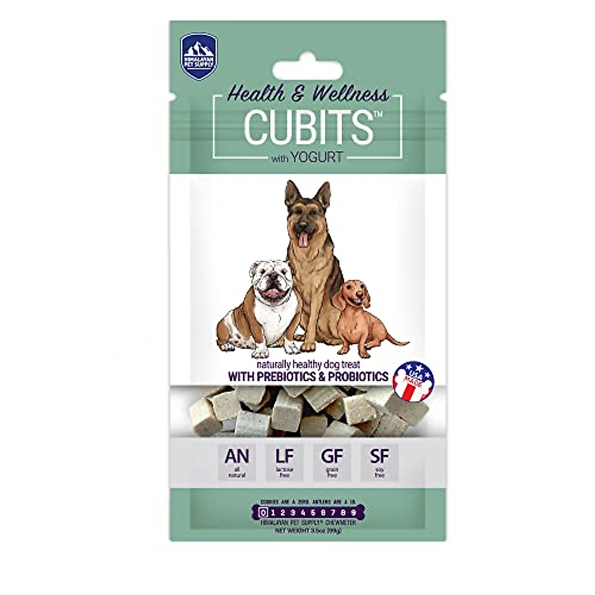 Cubits with Yogurt | Natural Training Treat | Loaded with Prebiotics and Probiotics | No Crumbs - No Sticky Mess | Gluten - Lactose - Soy - Grain Free | 3.5 oz per Pouch