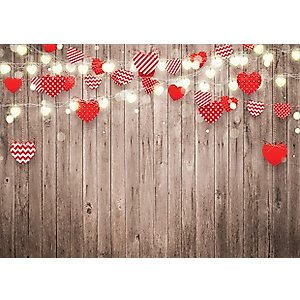 SJOLOON Valentine Day Backdrop for Photography Rustic Wood Wedding Backdrop Red Heart Stage Lighting Bridal Baby Shower Decoration Banner 11811 (8x6FT)