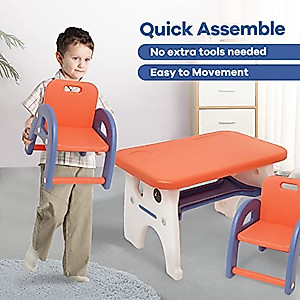 QUIIKM Toddler Table and Chair Set Children Activity Table and 2 Chairs for Art Craft Building Blocks Furniture Set Gift for Toddler Boys Girls (Blue)