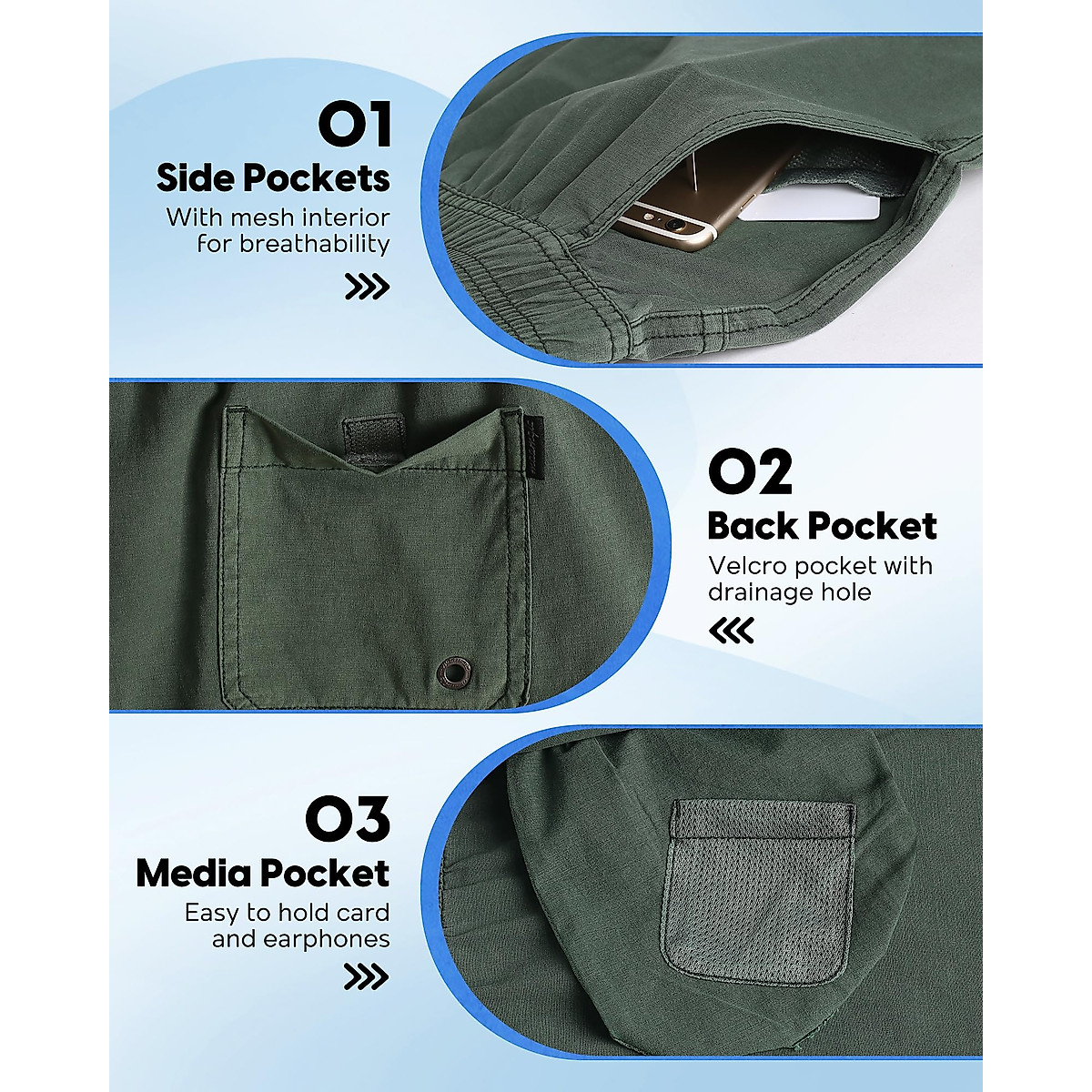 maamgic Men's 5 inch Inseam Shorts Pull-On Relaxed Fit Comfort Stretch Short Shorts with Pocket Washed Green Medium