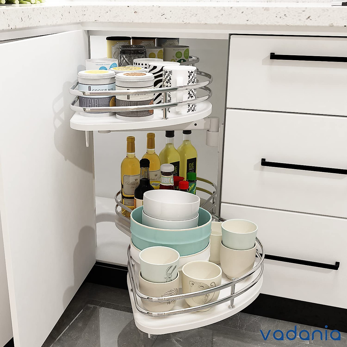 VADANIA Right Swing Pull Out Organizer for 32" Blind Corner Kitchen Cabinet, 2 Tiers Swing Tray, Soft Close, Right Handed Open
