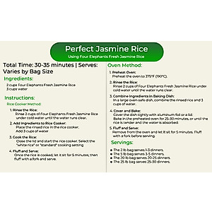 25 Pounds (LBS) Premium Thai Hom Mali Jasmine Rice | Endorsed By Pro Chefs | Four Elephants Brand | DIY Friendly Cooking Instructions Packaging