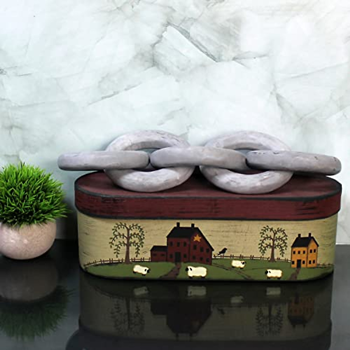 CVHOMEDECO. Rustic Round Wood Chain Link Decor Farmhouse Hand Carved Wood Link for Home, Wall, Table or Shelf décor Accents (Distressed Grey)