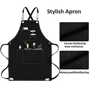 Mactso Chef Apron Water Resistant Canvas Cross Back Adjustable Apron for Men Women(Black)