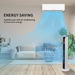 CUUD Oscillating Tower Fan Powerful Cooling Fan with Remote Control Electric Portable Standing Bladeless Floor Fan with 3 Wind Speeds,Timer, LED Display for Bedroom Kitchen Office (34inch, White)