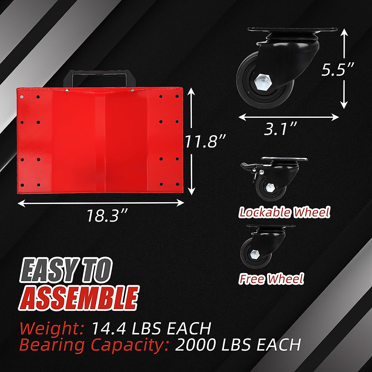 Aoile Car Dolly Set of 4, 8000LBS Capacity Car Dollies with Tow Hooks, Wheel Dolly Set of 4 with Thickened Handles & Sidebar, Car Dolly, Car Wheel Dolly with Security Lock for Moving Vehicles