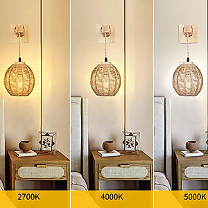 TIGKHAE 2Pcs Bamboo Lantern Wall Sconces Wicker Lamp Cord Hand Woven Rattan Wall Light Lamp Farmhouse Rustic Boho Sconces Wall Lighting for Living Room Bedroom E26