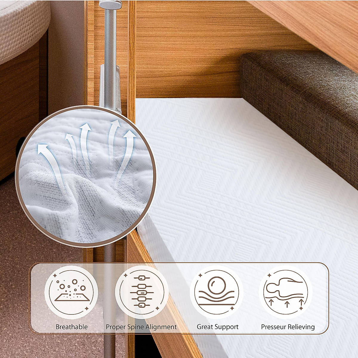 Dyonery RV Mattress Short Queen, 8 Inch Memory Foam Camper Mattress Fiberglass Free Bed in a Box Made in USA CertiPUR-US Certified, 75"×60"×8", White